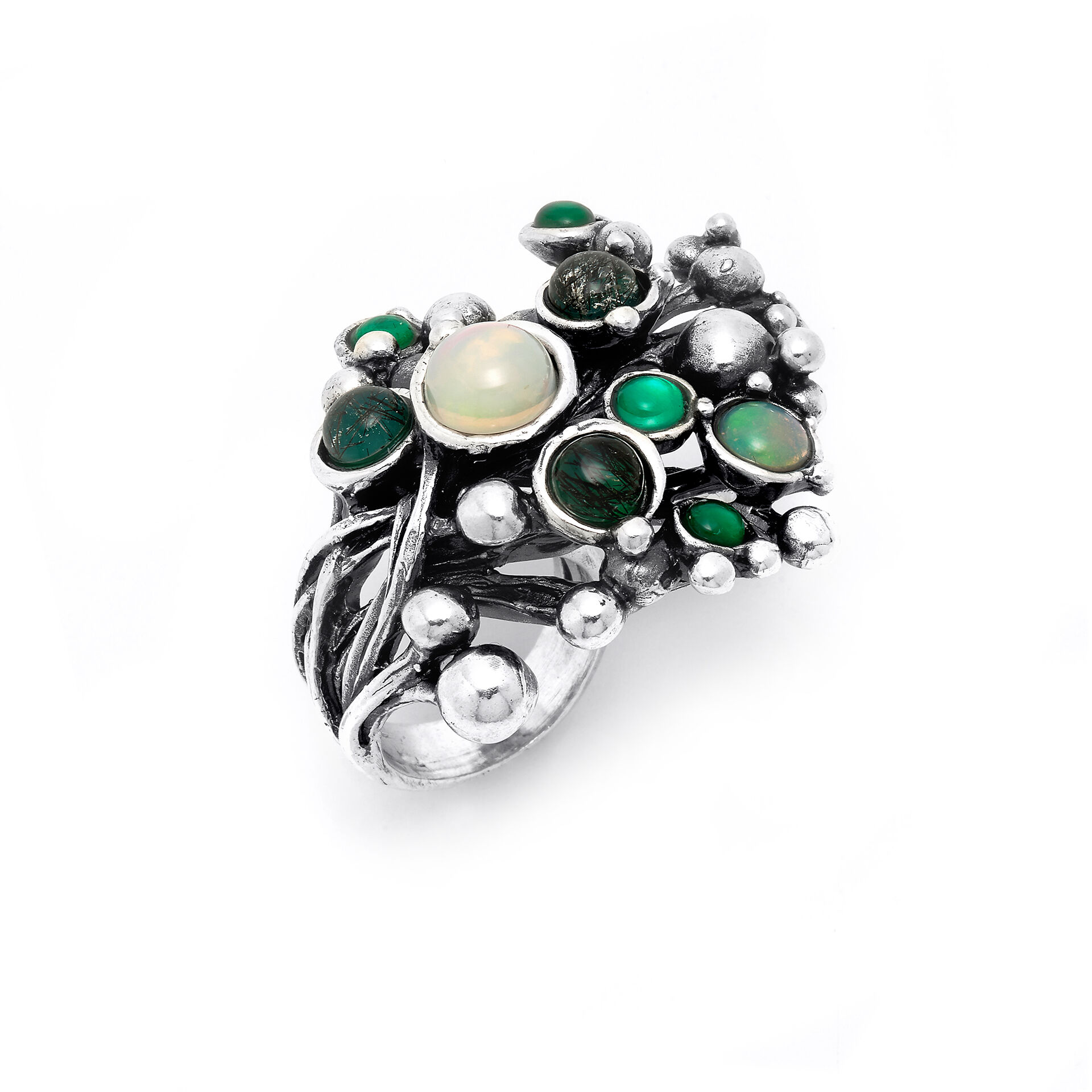 Bali Lushing Forest Ring in Sterling silver, two Ethiopian opals, 3 ...
