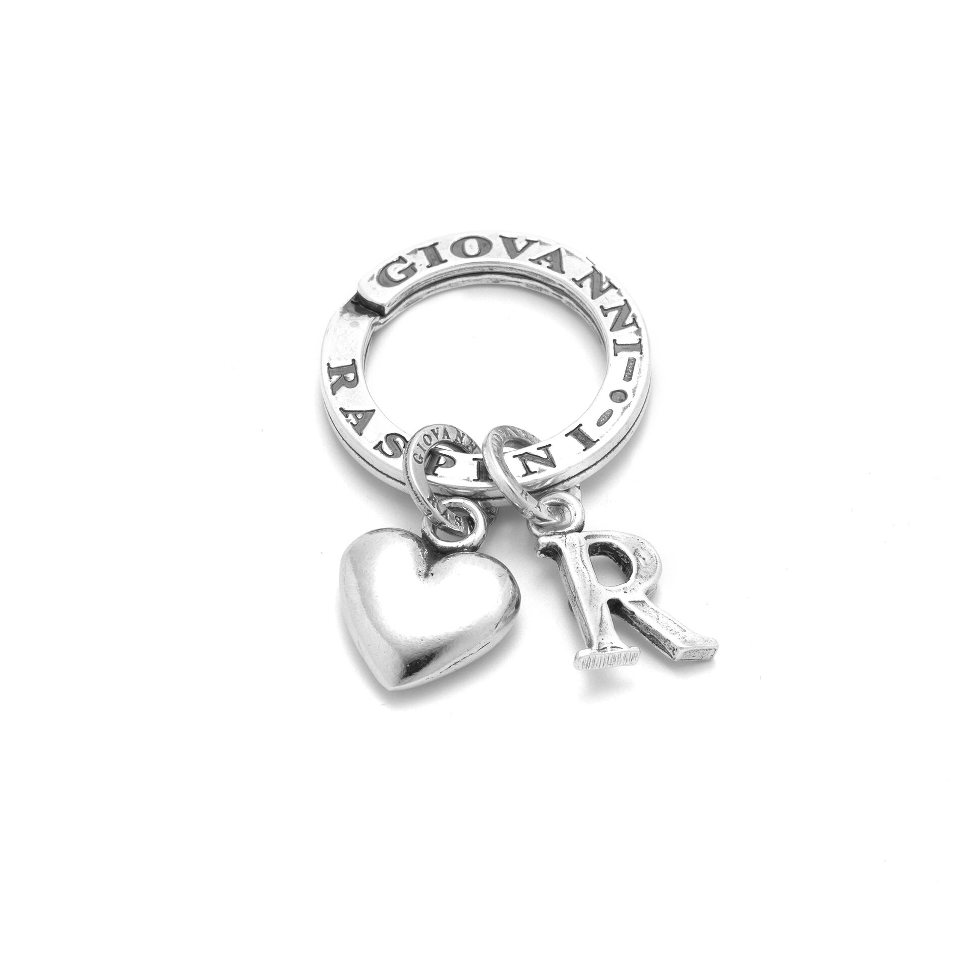 Key Ring with Heart and Letter R in Sterling Silver | Giovanni Raspini