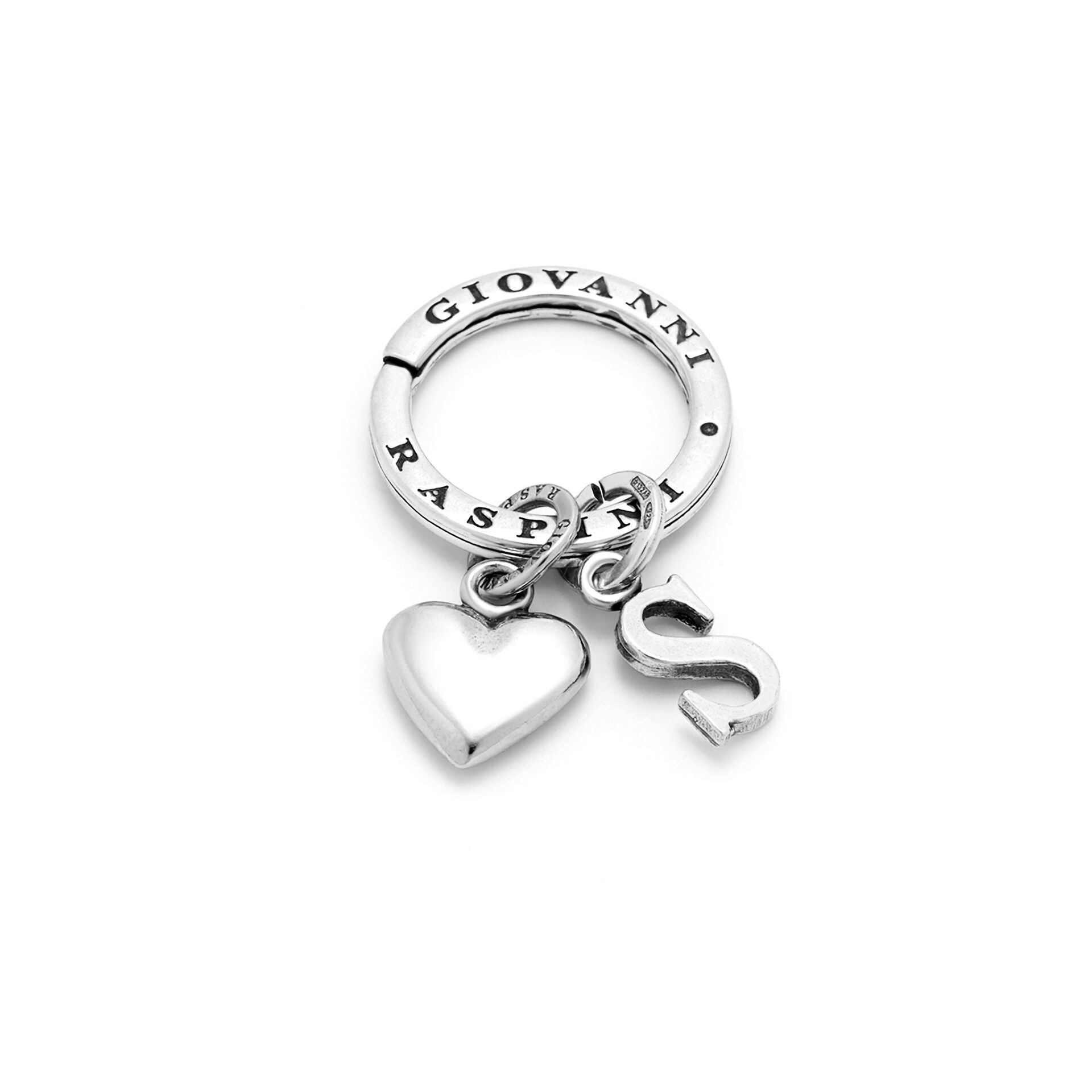 Key Ring with Heart and Letter S in Sterling Silver | Giovanni Raspini