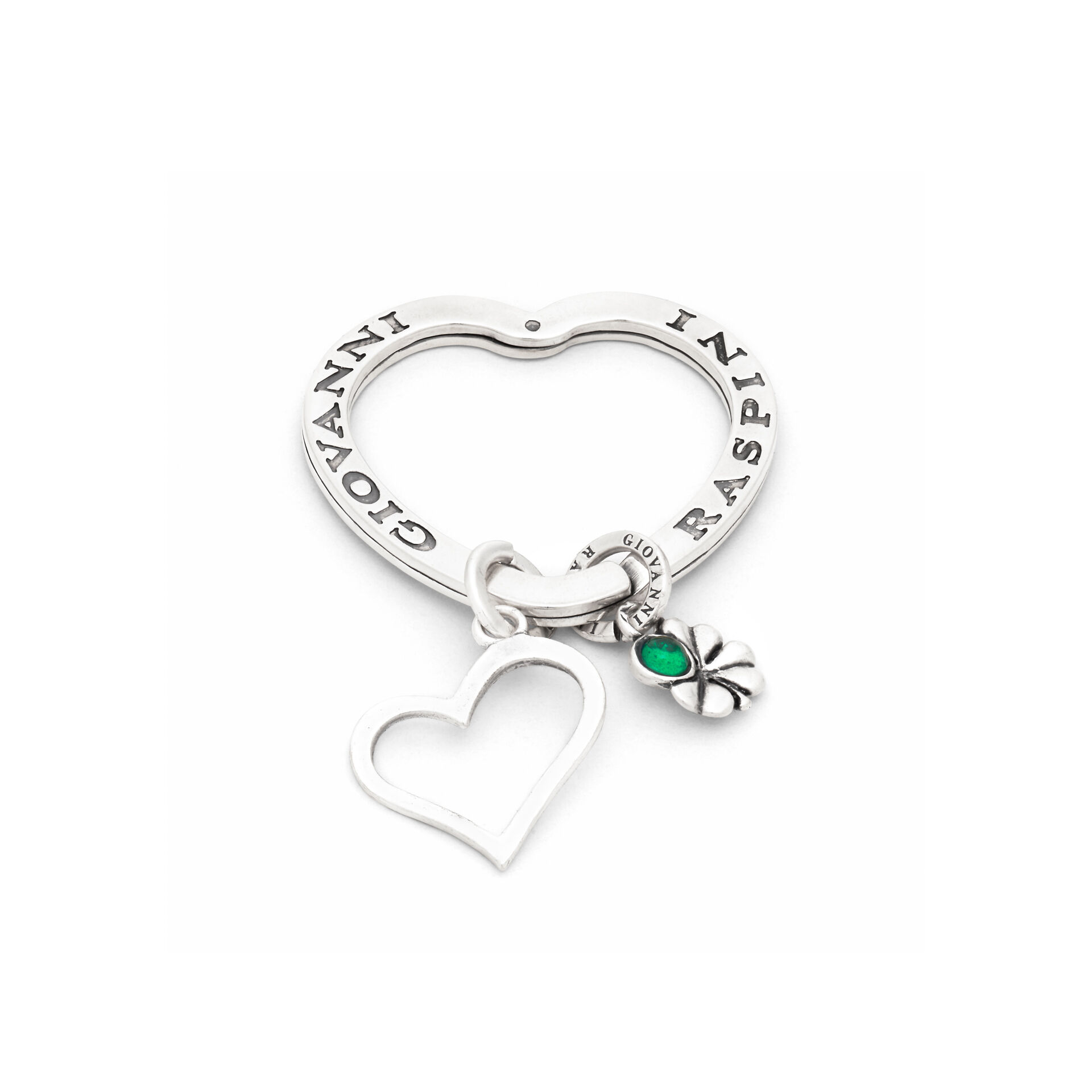 Heart and four-leaf clover key ring in Sterling Silver and siamite ...