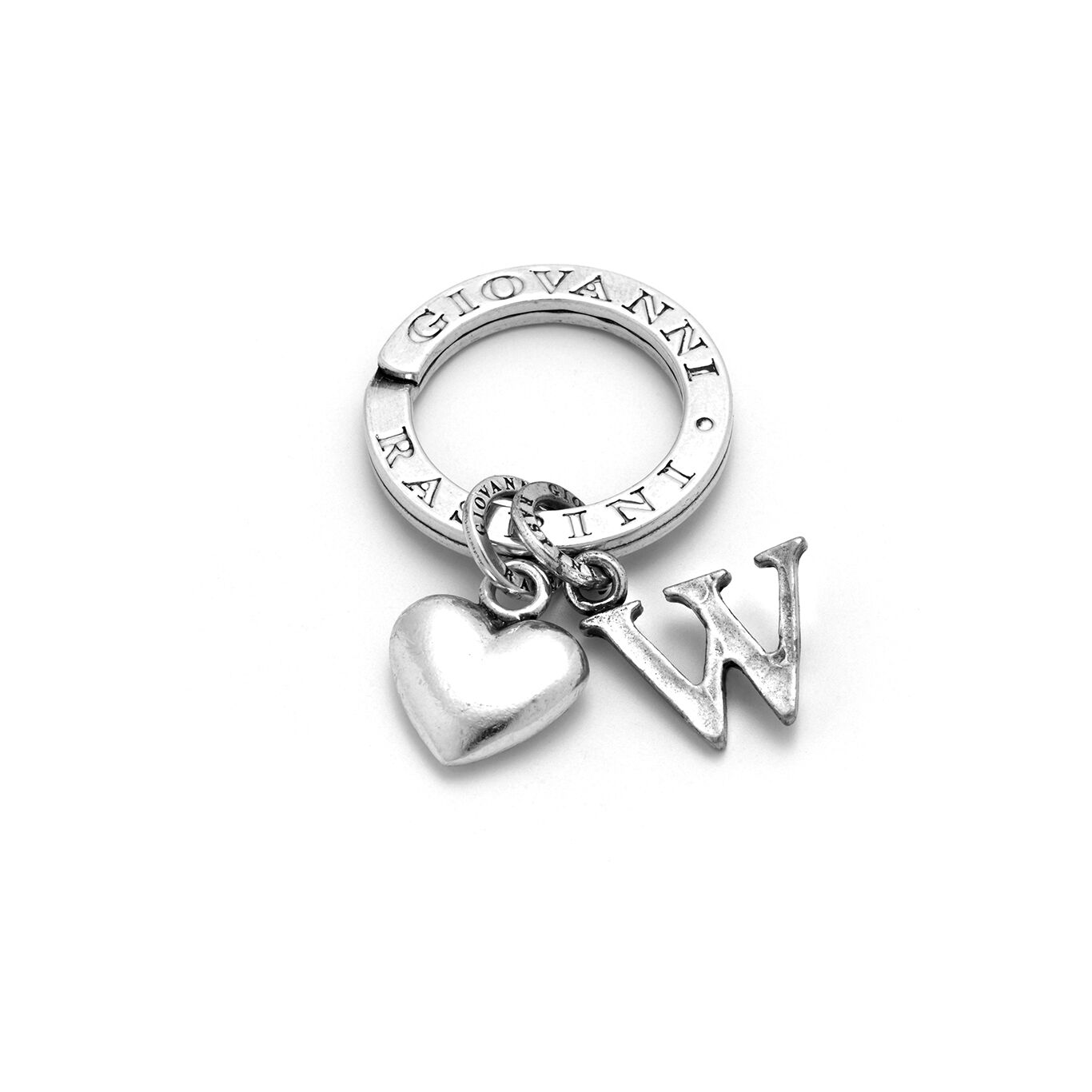Key Ring with Heart and Letter W in Sterling Silver | Giovanni Raspini
