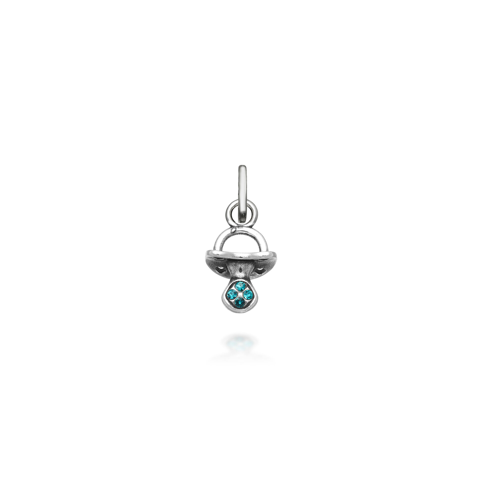 Blue Pacifier Crystal Mini Charm in Sterling silver with sky blue cubic ...